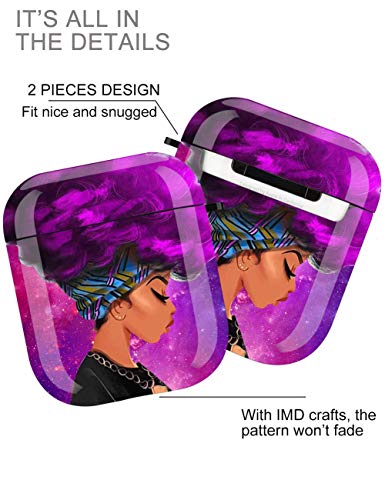 African American Girl Airpods Case - Wonjury Airpod Skin Protective Hard Case Cover Portable & Shockproof Women with Keychain for Apple Airpods 2/1 Charging Case (Purple Hair Girl)