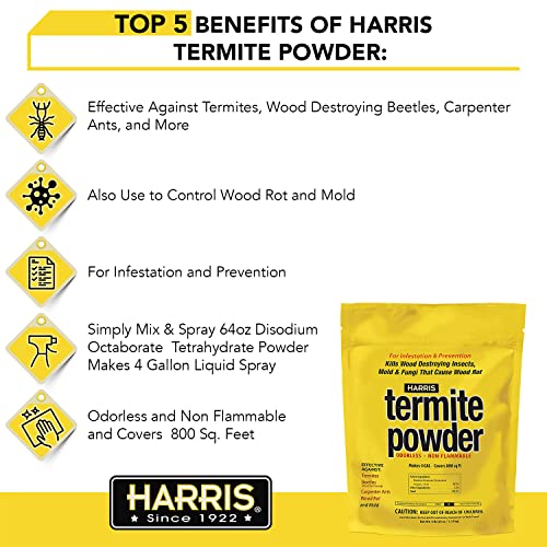 HARRIS Termite and Carpenter Ant Treatment and Mold Killer, 4lb Powder, Makes 4 Gallons Liquid Spray for Prevention and Control