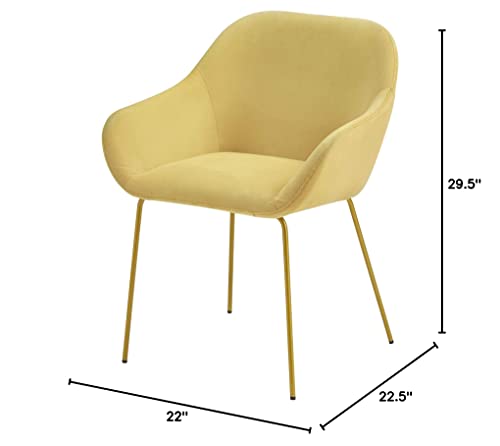 Ball & Cast Upholstered Dining Modern Accent Chair with Low Armrest Golden Metal Leg Set of 1, Medium, Yellow