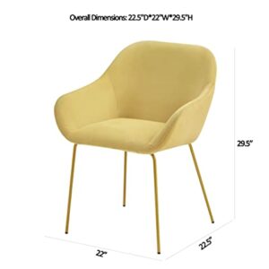 Ball & Cast Upholstered Dining Modern Accent Chair with Low Armrest Golden Metal Leg Set of 1, Medium, Yellow