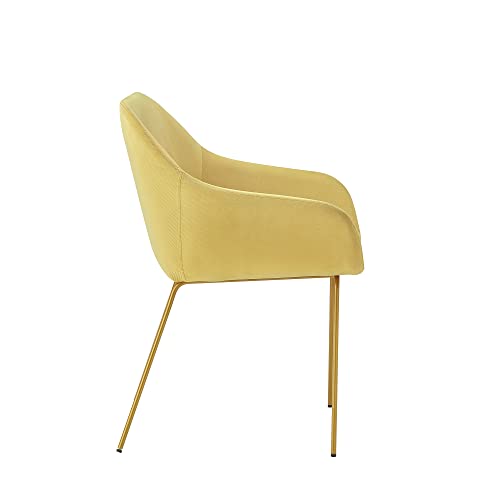 Ball & Cast Upholstered Dining Modern Accent Chair with Low Armrest Golden Metal Leg Set of 1, Medium, Yellow