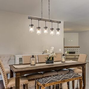 Mason Jar Chandelier, 5-Light Farmhouse Chandelier for Dining Room, 25.5" Rustic Island Lighting with Clear Glass Globes