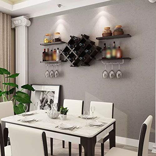 WINUS Wine Holder Rack, Wall Mounted Wine Bottle Display Rack Storage Holder Winery Wall Hanging Home Wine Cellar Rack Beer Wall Decoration Rack, Bottle Glass Holder Shelves (5-Piece Set Black)