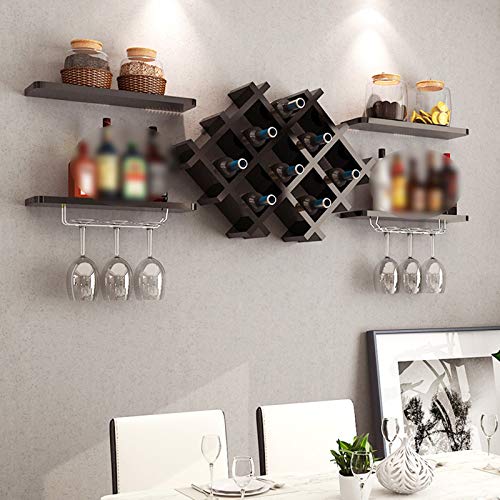 WINUS Wine Holder Rack, Wall Mounted Wine Bottle Display Rack Storage Holder Winery Wall Hanging Home Wine Cellar Rack Beer Wall Decoration Rack, Bottle Glass Holder Shelves (5-Piece Set Black)