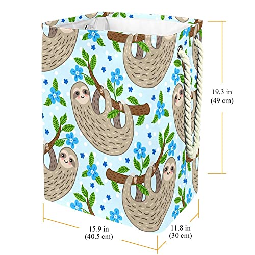 Laundry Basket Foldable Laundry Hamper With Handles Detachable Storage Bin, Bathroom Organizer, Children Toy Bins Cute Sloth Hanging On The Tree Blue