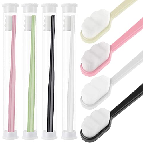 Extra Soft Toothbrush for Sensitive Gums, Micro Nano Manual Toothbrushes with 20000 Soft Floss Bristle for Pregnant Women, Elderly, Adult, Kid, Braces and Gum Recessions (Black White Green Pink)