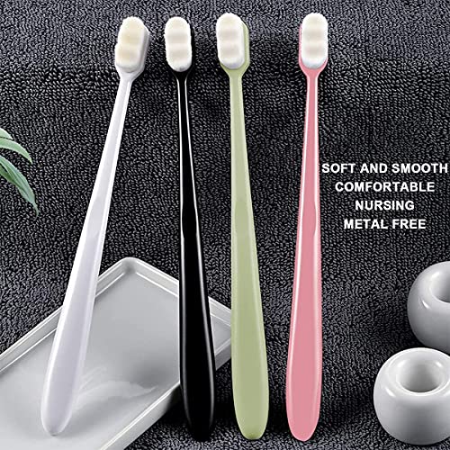 Extra Soft Toothbrush for Sensitive Gums, Micro Nano Manual Toothbrushes with 20000 Soft Floss Bristle for Pregnant Women, Elderly, Adult, Kid, Braces and Gum Recessions (Black White Green Pink)