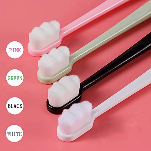 Extra Soft Toothbrush for Sensitive Gums, Micro Nano Manual Toothbrushes with 20000 Soft Floss Bristle for Pregnant Women, Elderly, Adult, Kid, Braces and Gum Recessions (Black White Green Pink)