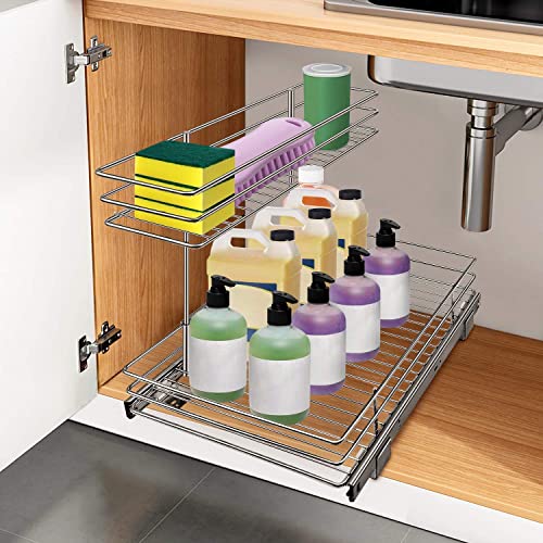 G-TING Pull Out Cabinet Organizer, Heavy Duty Under Sink Slide Out Storage Shelf Sliding Drawer Organizer for Pantry, Home, Kitchen, Bathroom, 2 Pack