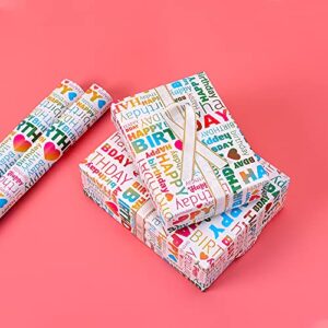 MAMUNU Happy Birthday Wrapping Paper for Kids Girls Boys Women Men, Gradient Light Color Happy Birthday Lettering Wrapping Paper Birthday, Gift Wrap Paper for Birthday Occasions, 6 Sheets, 17x30 Inch