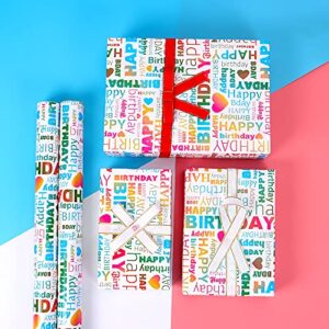 MAMUNU Happy Birthday Wrapping Paper for Kids Girls Boys Women Men, Gradient Light Color Happy Birthday Lettering Wrapping Paper Birthday, Gift Wrap Paper for Birthday Occasions, 6 Sheets, 17x30 Inch