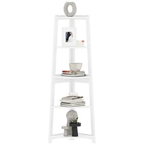 meetwarm 5 tier corner bookshelf corner ladder shelf small bookcase display storage organizer stand rack for living room home office and kitchen (white)