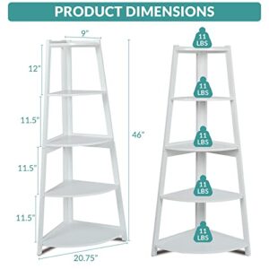 MEETWARM 5 Tier Corner Bookshelf Corner Ladder Shelf Small Bookcase Display Storage Organizer Stand Rack for Living Room Home Office and Kitchen (White)