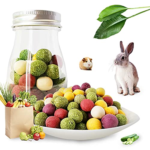 Rabbit Chew Toys, Small Animal Treats Include Fruit and Vegetable Balls, All Natural Baking Treats with Lucerne, Dandelion, Apple and Timothy Hay Ball for Guinea Pig, Hamster and Other Small Animals