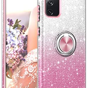 NCLcase Samsung Galaxy S20 FE 5G Case, Bling Sparkly Glitter Cute Phone Case for Women Girls with Kickstand,Slim Fit Drop Protection Shockproof Cover for Samsung Galaxy S20 FE 6.5 Inch - Pink