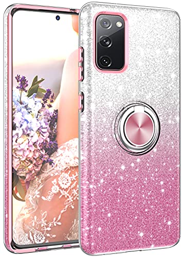 NCLcase Samsung Galaxy S20 FE 5G Case, Bling Sparkly Glitter Cute Phone Case for Women Girls with Kickstand,Slim Fit Drop Protection Shockproof Cover for Samsung Galaxy S20 FE 6.5 Inch - Pink