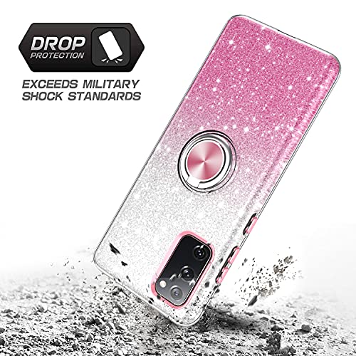 NCLcase Samsung Galaxy S20 FE 5G Case, Bling Sparkly Glitter Cute Phone Case for Women Girls with Kickstand,Slim Fit Drop Protection Shockproof Cover for Samsung Galaxy S20 FE 6.5 Inch - Pink