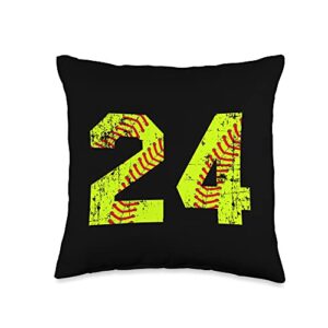 vintage distressed classic softball #24 vintage softball 24 jersey number throw pillow, 16x16, multicolor