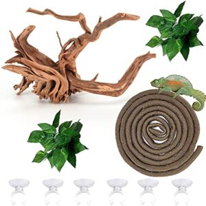 kathson 4 pcs reptile driftwood habitat decor reptile branches bendable vine leaves terrarium wood ornament lizard tank accessories for gecko, snakes, chameleon, hermit crab, spider