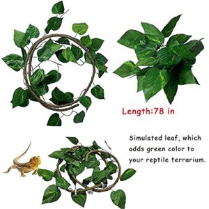 kathson 4 PCS Reptile Driftwood Habitat Decor Reptile Branches Bendable Vine Leaves Terrarium Wood Ornament Lizard Tank Accessories for Gecko, Snakes, Chameleon, Hermit Crab, Spider