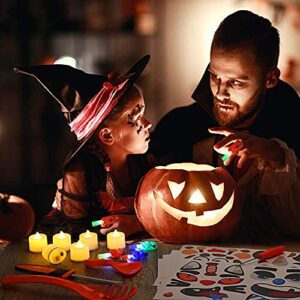 Pumpkin Carving Kit for Kids, 6 Halloween Pumpkin Carving Tools Set + 6 LED Candles + 6 LED Rings + 6 Pumpkin Stickers + 10 Carving Stencils + 2 Lawn Bags , DIY Jack-O-Lanterns Halloween Decorations