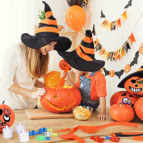 Pumpkin Carving Kit for Kids, 6 Halloween Pumpkin Carving Tools Set + 6 LED Candles + 6 LED Rings + 6 Pumpkin Stickers + 10 Carving Stencils + 2 Lawn Bags , DIY Jack-O-Lanterns Halloween Decorations