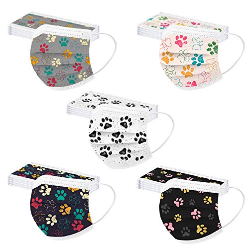 Cute face mask,animal print mask,50PC Paw Print Disposable Face Mask for Women With Cute Designs dog paw print Paper mask(C)