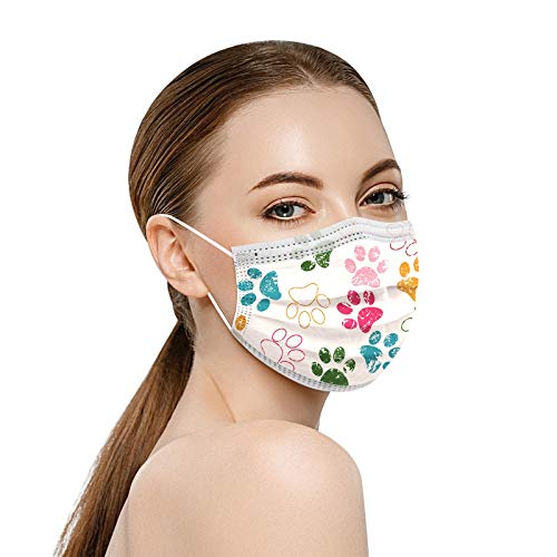 Cute face mask,animal print mask,50PC Paw Print Disposable Face Mask for Women With Cute Designs dog paw print Paper mask(C)