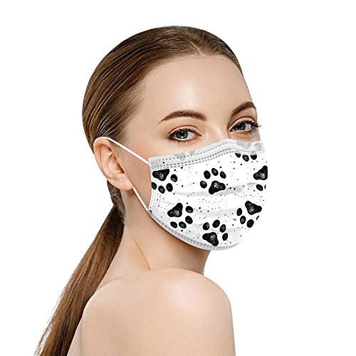 Cute face mask,animal print mask,50PC Paw Print Disposable Face Mask for Women With Cute Designs dog paw print Paper mask(C)