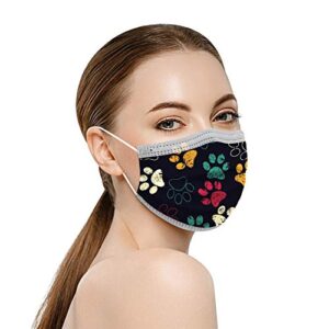 Cute face mask,animal print mask,50PC Paw Print Disposable Face Mask for Women With Cute Designs dog paw print Paper mask(C)