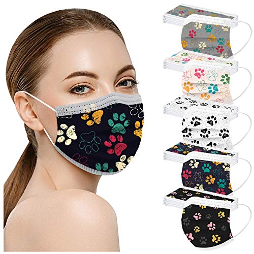 Cute face mask,animal print mask,50PC Paw Print Disposable Face Mask for Women With Cute Designs dog paw print Paper mask(C)