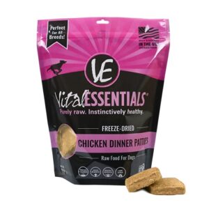 vital essentials freeze-dried chicken dinner patties dog food, 14 oz