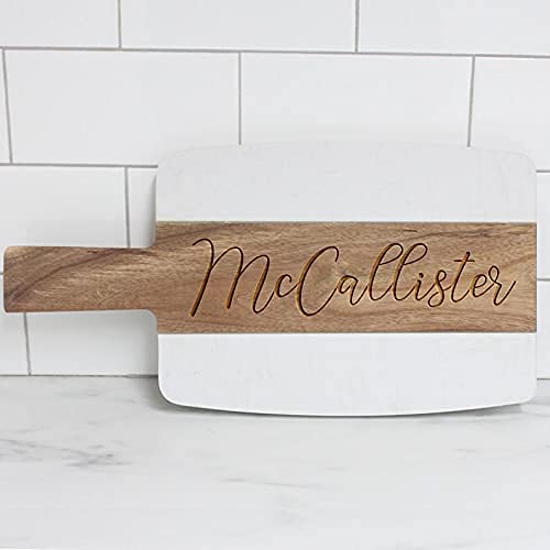 Cheese Board, Personalized Wood Marble Cutting Board, Housewarming, Bridal Shower Gift (Rectangular Wood & Marble Stripe)