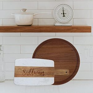 Cheese Board, Personalized Wood Marble Cutting Board, Housewarming, Bridal Shower Gift (Rectangular Wood & Marble Stripe)