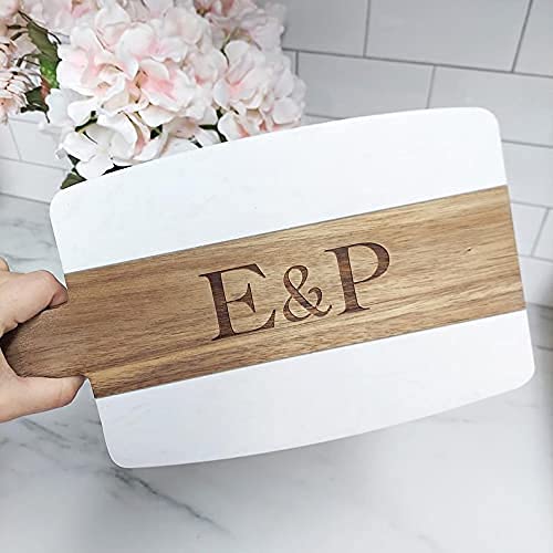 Cheese Board, Personalized Wood Marble Cutting Board, Housewarming, Bridal Shower Gift (Rectangular Wood & Marble Stripe)