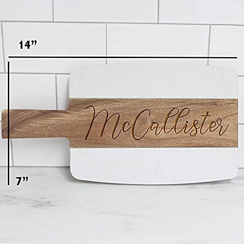 Cheese Board, Personalized Wood Marble Cutting Board, Housewarming, Bridal Shower Gift (Rectangular Wood & Marble Stripe)