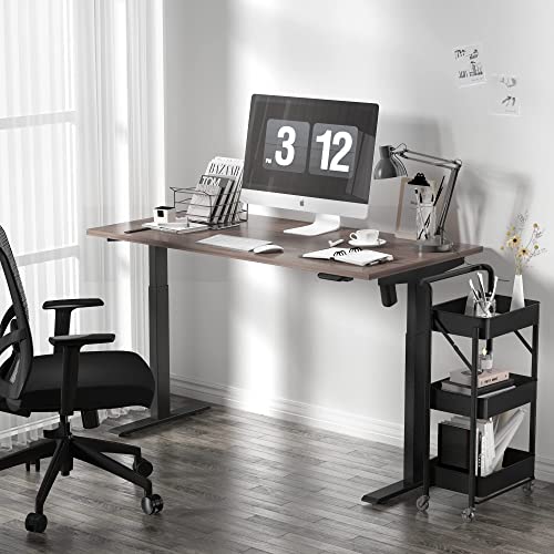 ALFABC Standing Desk 55 x 28 Inch Electric Sit Stand Desk Height Adjustable Stand Up Desk for Home Office, Computer Workstation Office Desk with Whole Board (Black Frame + Walnut Tabletop)