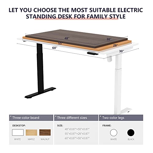 ALFABC Standing Desk 55 x 28 Inch Electric Sit Stand Desk Height Adjustable Stand Up Desk for Home Office, Computer Workstation Office Desk with Whole Board (Black Frame + Walnut Tabletop)