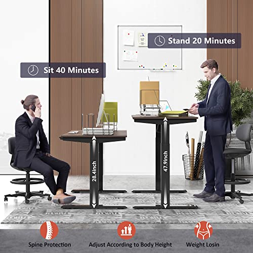 ALFABC Standing Desk 55 x 28 Inch Electric Sit Stand Desk Height Adjustable Stand Up Desk for Home Office, Computer Workstation Office Desk with Whole Board (Black Frame + Walnut Tabletop)