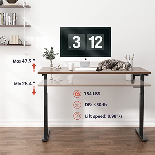 ALFABC Standing Desk 55 x 28 Inch Electric Sit Stand Desk Height Adjustable Stand Up Desk for Home Office, Computer Workstation Office Desk with Whole Board (Black Frame + Walnut Tabletop)