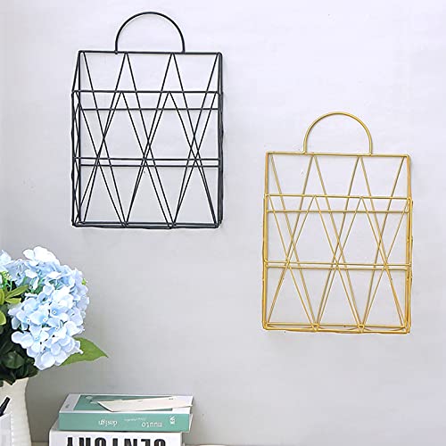 MOOVGTP Magazine Stand Storage Basket, Wall Hanging Magazine Holder Wrought Iron Storage Rack Wall Storage Basket Desk Storage File Racks for Home Office Decoration