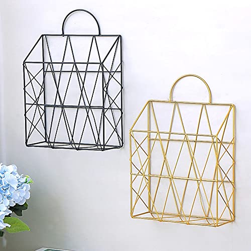 MOOVGTP Magazine Stand Storage Basket, Wall Hanging Magazine Holder Wrought Iron Storage Rack Wall Storage Basket Desk Storage File Racks for Home Office Decoration