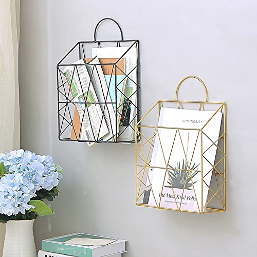 MOOVGTP Magazine Stand Storage Basket, Wall Hanging Magazine Holder Wrought Iron Storage Rack Wall Storage Basket Desk Storage File Racks for Home Office Decoration