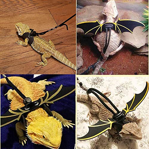 PINVNBY Bearded Dragon Leash Harness,Adjustable Leather Bat Wings Lizard Habitat Tank Accessories Reptile Hammock Natural Coconut Shell Climbing Jungle Bendable Vines Decor for Gecko Chameleon