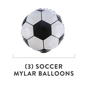 Hall & Perry Game Day Soccer Balloon Kit with Mylar Letters and Soccer Balls and Latex White Green and Black Balloons