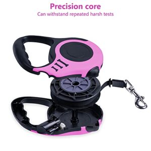 Dunhuang Retractable Dog Leash for X-Small/Small/Medium, 10ft (for Dogs Up to 22lbs), with 1 Free Portable Silicone Dog Bowl + 1 Waste Bag Dispenser + 3 Waste Bag (Pink)