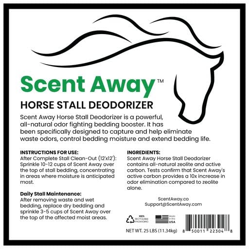 SCENT AWAY Horse Stall Deodorizer Odor Eliminator | 100% Natural Odor Neutralizer | Fragrance Free Smell, Odor & Moisture Absorber | Non-Toxic Active Carbon & Zeolite Odor Control | 25lbs. (11.34kg)