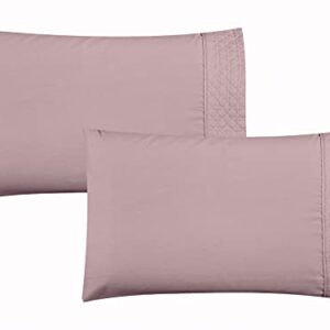 Elegant Comfort Luxury Soft Coziest 4-Piece Bed Sheet Set 1500 Thread Count Egyptian Quality Wrinkle Resistant Beautiful Quilted Design on Flat Sheet and Pillowcases, Queen, Dusty Rose