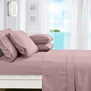 Elegant Comfort Luxury Soft Coziest 4-Piece Bed Sheet Set 1500 Thread Count Egyptian Quality Wrinkle Resistant Beautiful Quilted Design on Flat Sheet and Pillowcases, Queen, Dusty Rose