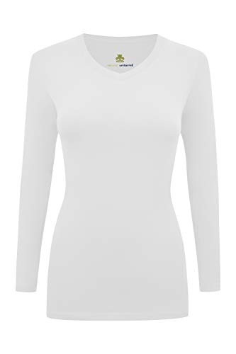 Natural Uniforms Women's Long Sleeve V-Neck T-Shirt Under Scrub (White, Medium)